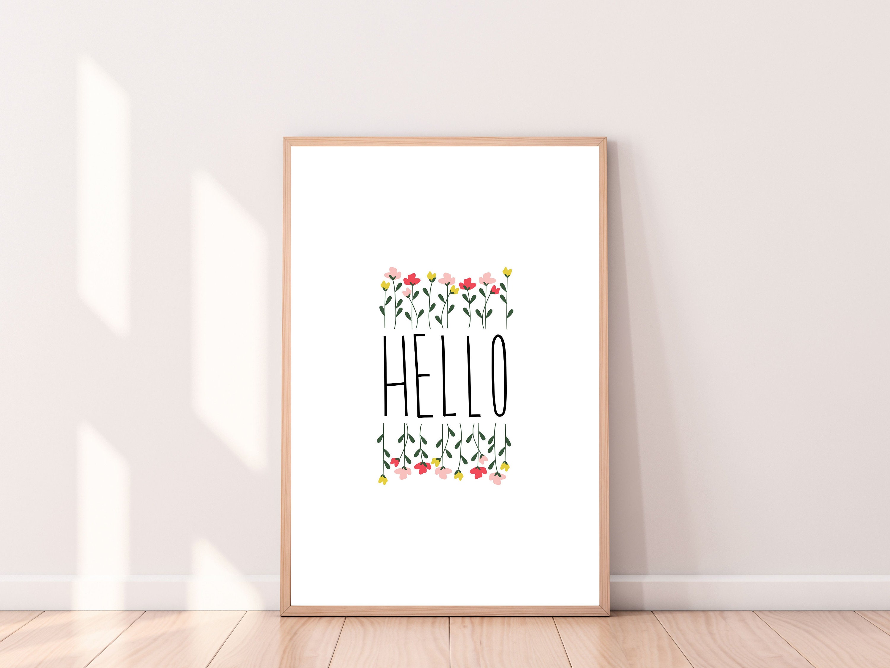 Hello Sign, Floral Hello Art, Printable Wall Art, Dorm Hello Poster ...