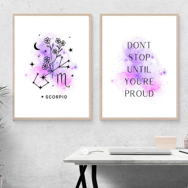 Scorpio Wall Art Set, 2 Set Dorm Room Poster, Zodiac Print, Motivation ...