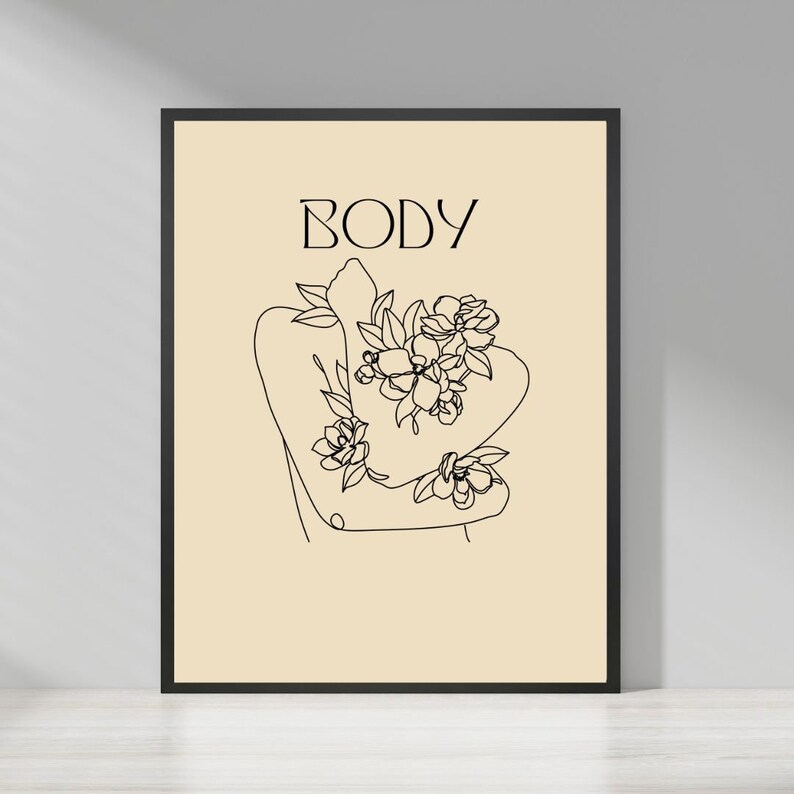 Mind Body Soul Art Prints: Yellow Floral Woman Line Art (digital ...