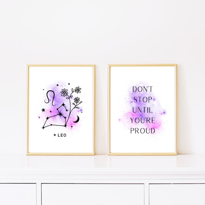 Leo Wall Art Set, 2 Set Dorm Room Poster, Zodiac Print, Motivation Wall ...