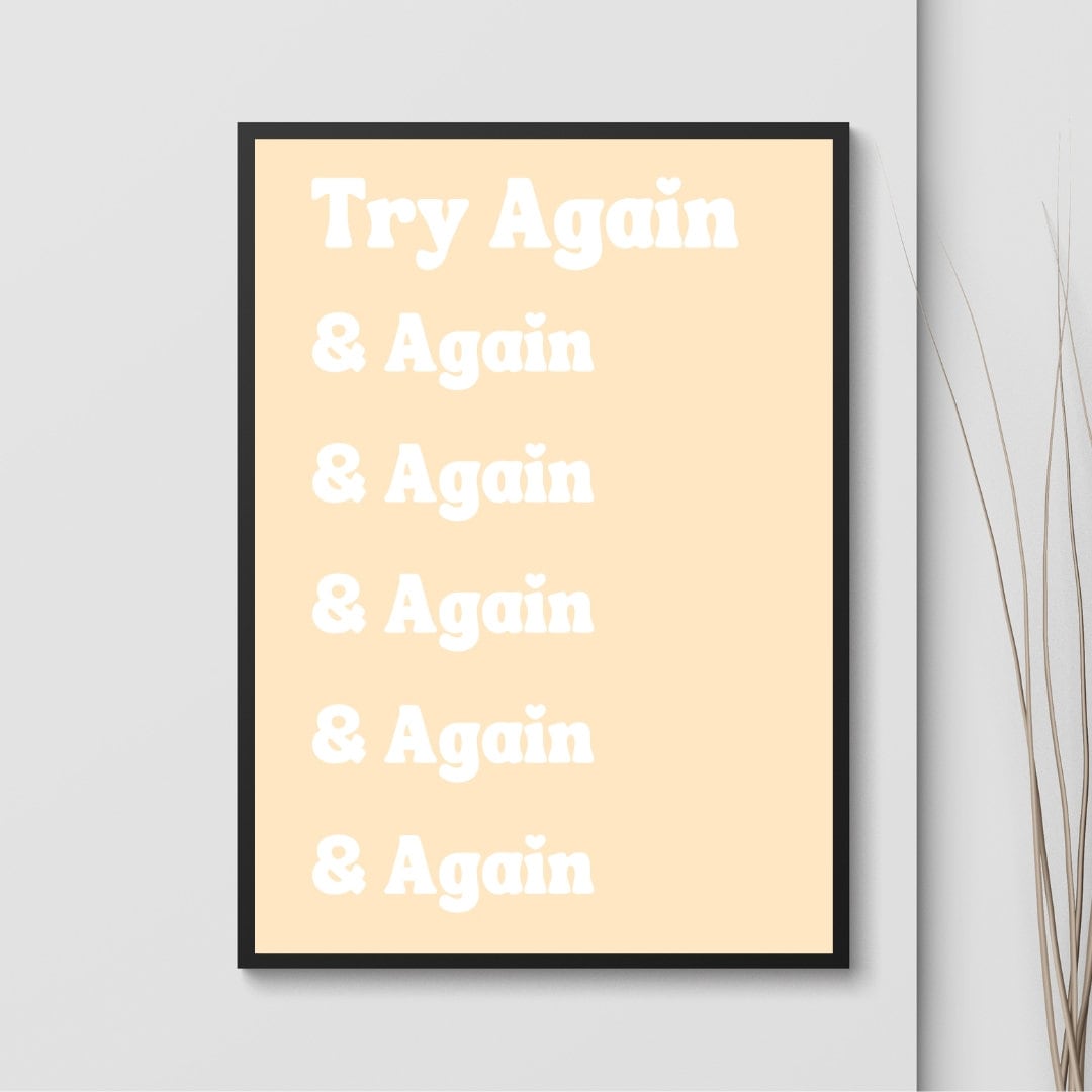 Try Again Poster Motivational Wall Prints Pastel Yellow Room - Etsy