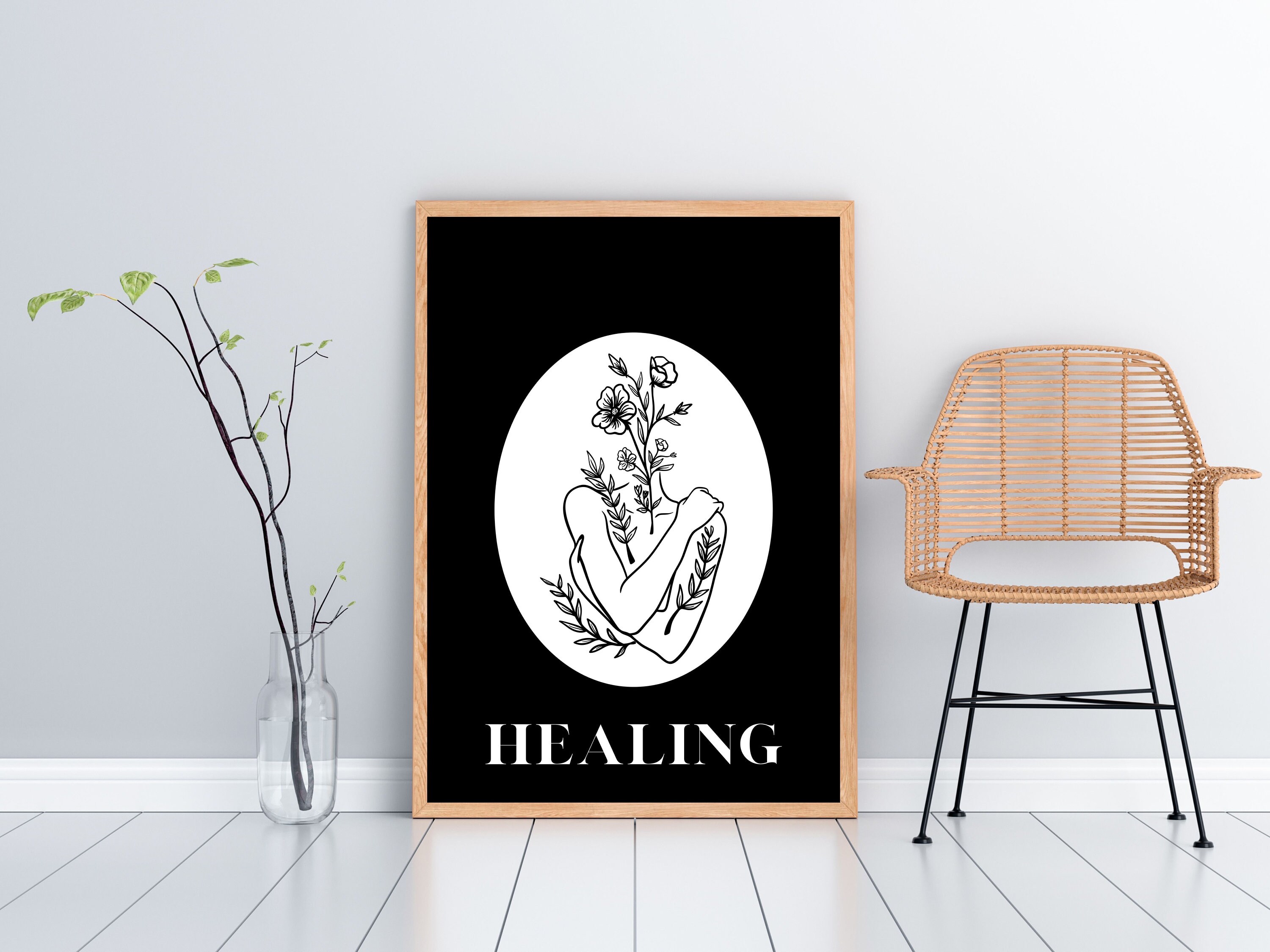 Flower Head Women Line Art, Female Head Flower Wall Art, One Line ...