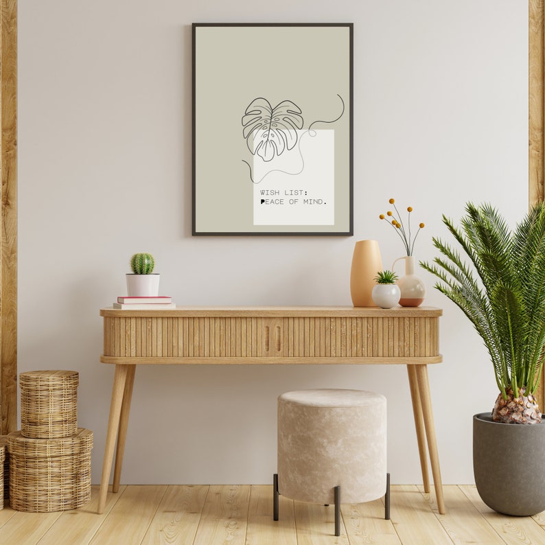 Monstera Wall Art, Abstract Monstera Line Art, Leaf Art Print ...