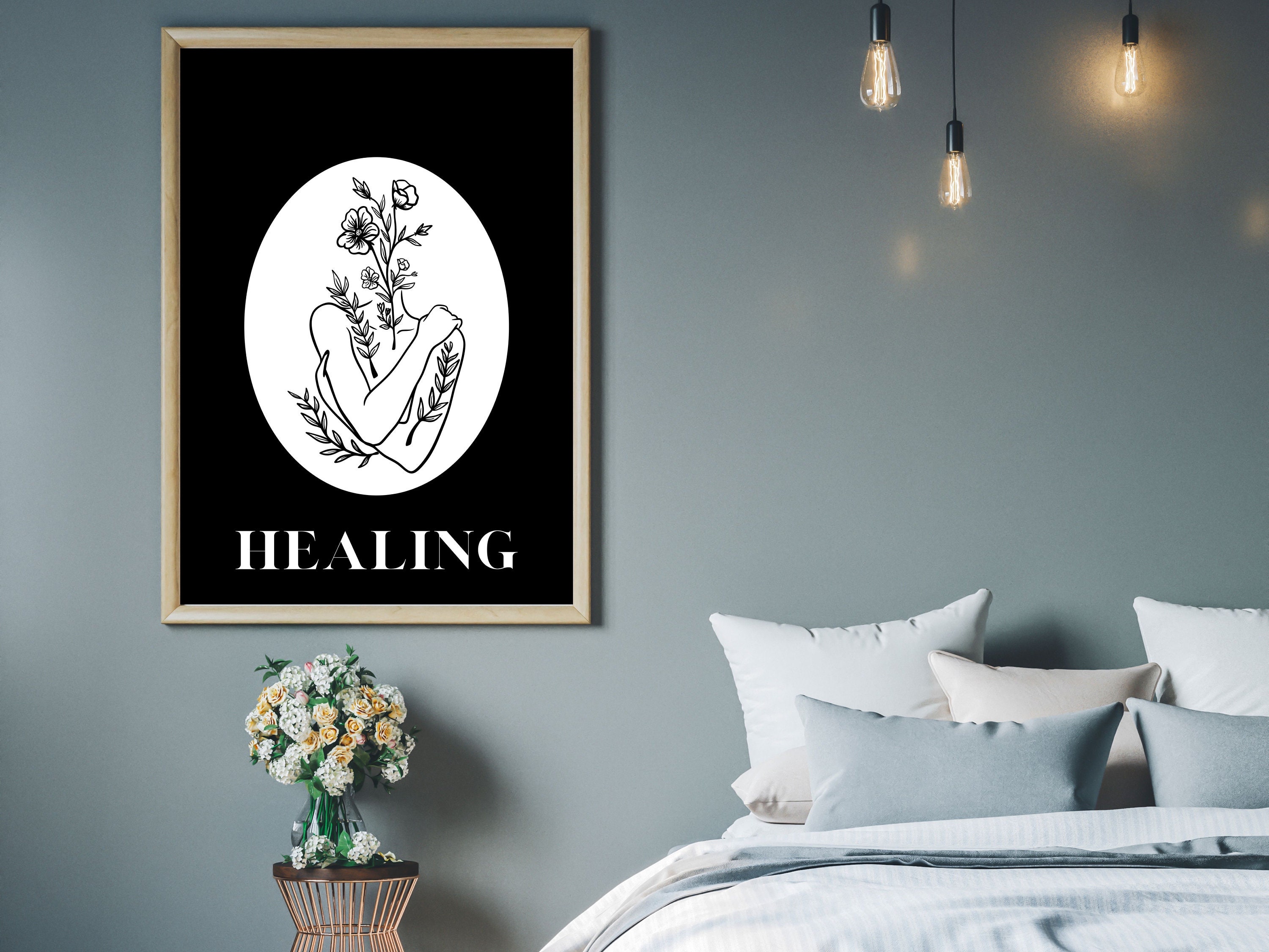 Flower Head Women Line Art, Female Head Flower Wall Art, One Line ...