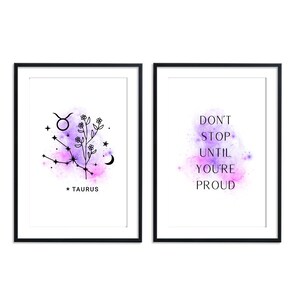 Taurus Wall Art Set, 2 Set Dorm Room Poster, Zodiac Print, Motivation ...