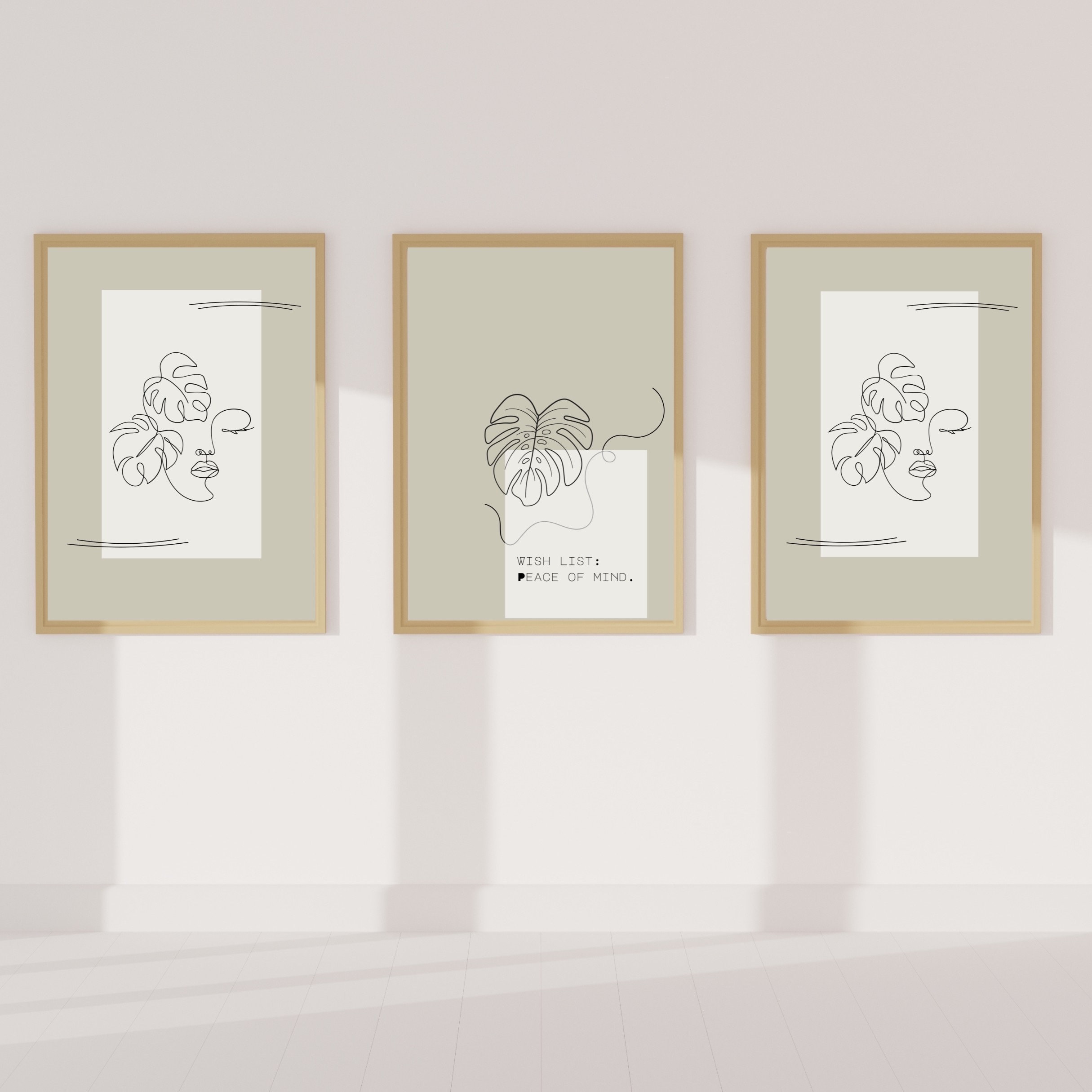 Monstera Wall Art Set, Face Line Art, Botanical Wall Poster, Dorm Decor ...