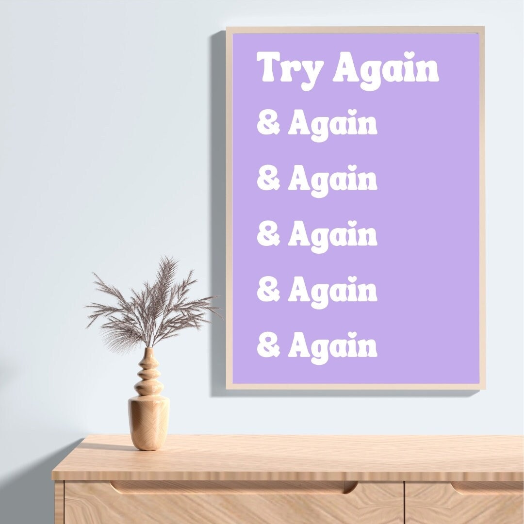 Try Again Poster, Motivational Wall Prints, Purple Room Decor ...