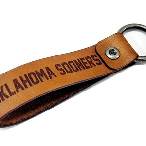 Oklahoma Sooners Boomer Sooner Leather Keychain | Handmade | Veg Tan ...
