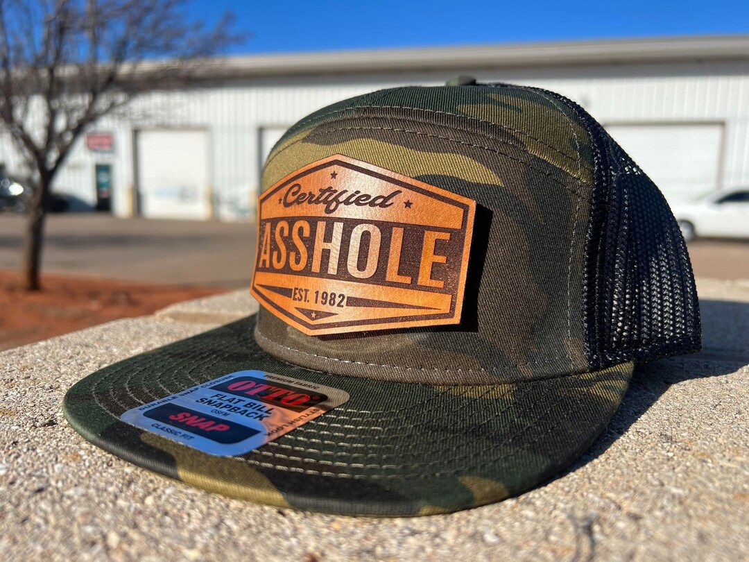 Certified ASSHOLE Leather Patch Flat Bill Camo Hat - Customizable, High Quality, 7 Variations - Etsy