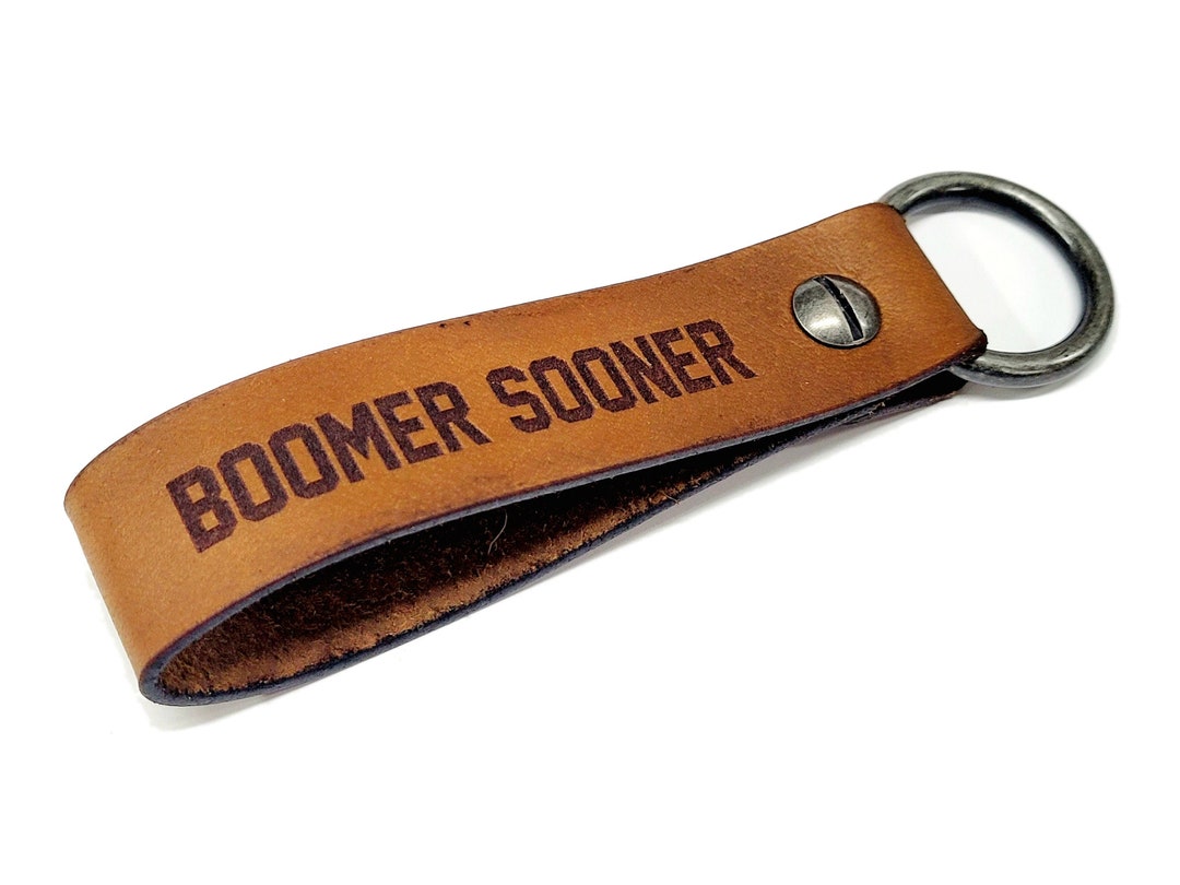 Oklahoma Sooners Boomer Sooner Leather Keychain | Handmade | Veg Tan ...