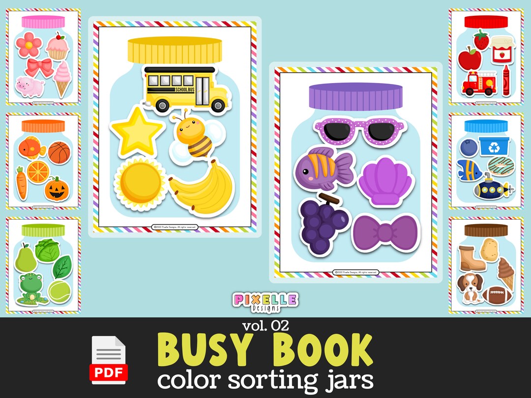 Color Sorting Jars Busy Book Printable Activity for Toddlers Homeschool ...