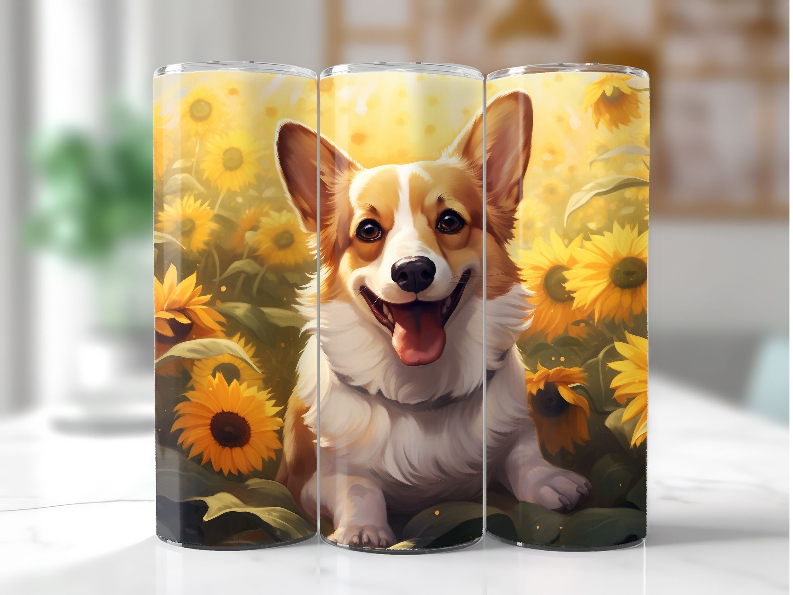 Corgi Sunflowers 20 Oz Tumbler Wrap, Skinny Tumbler Sublimation ...