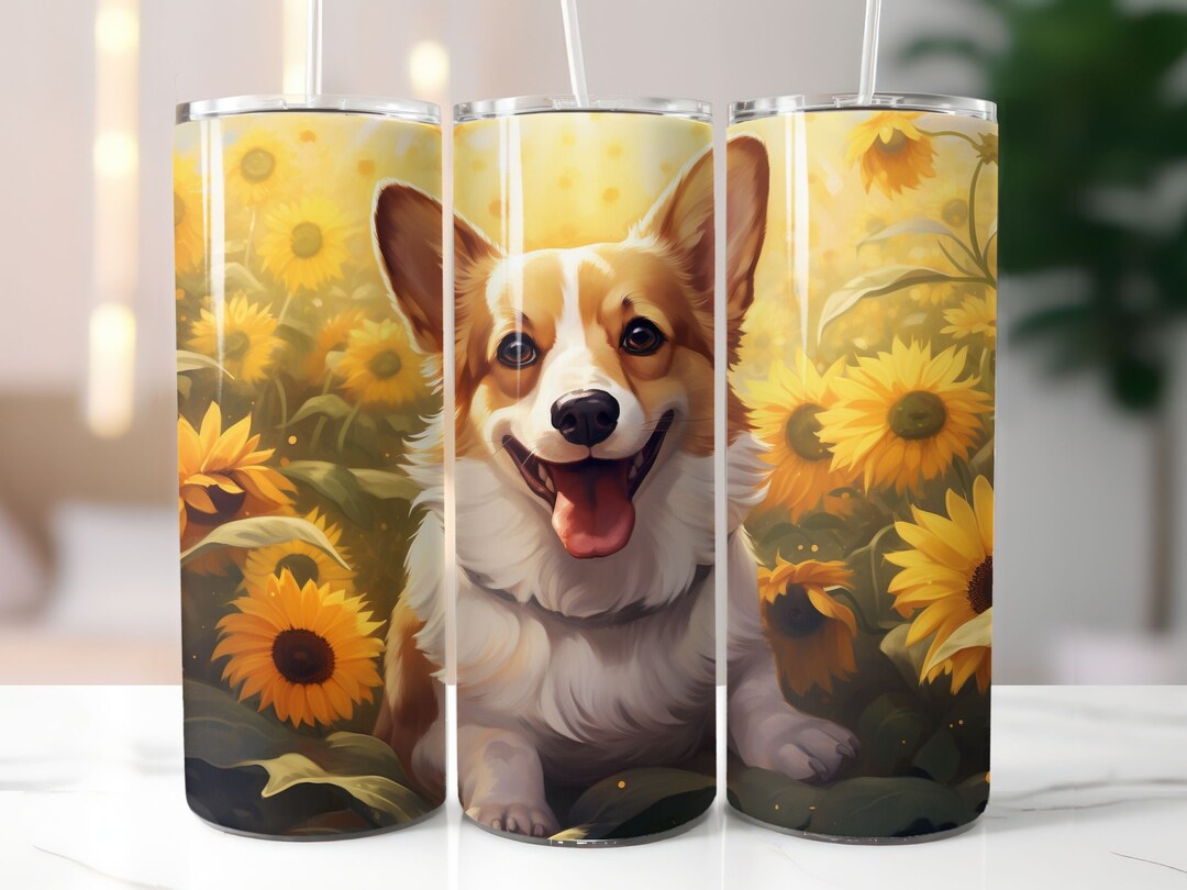 Corgi Sunflowers 20 Oz Tumbler Wrap, Skinny Tumbler Sublimation ...