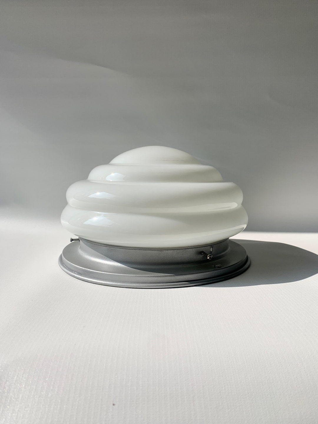 Vintage Round Ceiling Light / Mid-century Opaline Glass / - Etsy