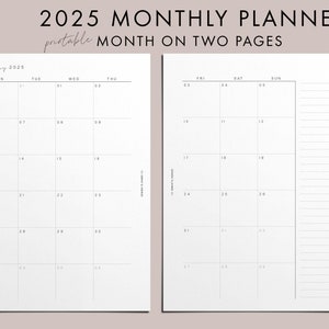 2025 Monthly Planner, PRINTABLE, Classic Calendar Style, Month on 2 ...
