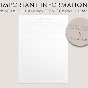 Important Information, PRINTABLE Planner Insert, Password Keeper ...