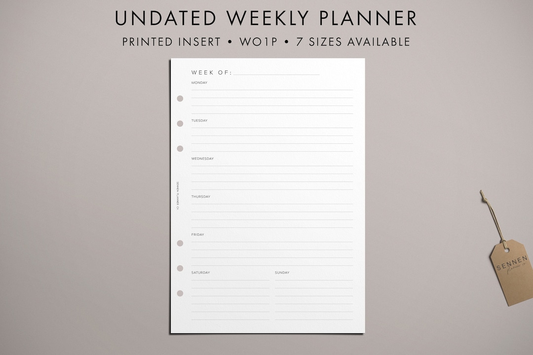 PRINTED Undated Weekly Planner Insert, Week on One Page, WO1P, to Do ...