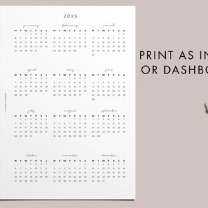 2025 Yearly Planner, PRINTABLE CALENDAR, Year at a Glance, Dashboard ...