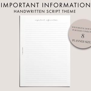 Important Information, PRINTABLE Planner Insert, Password Keeper ...