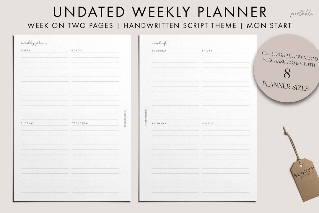 Undated Weekly Planner, PRINTABLE, Week on Two Pages, to Do List ...