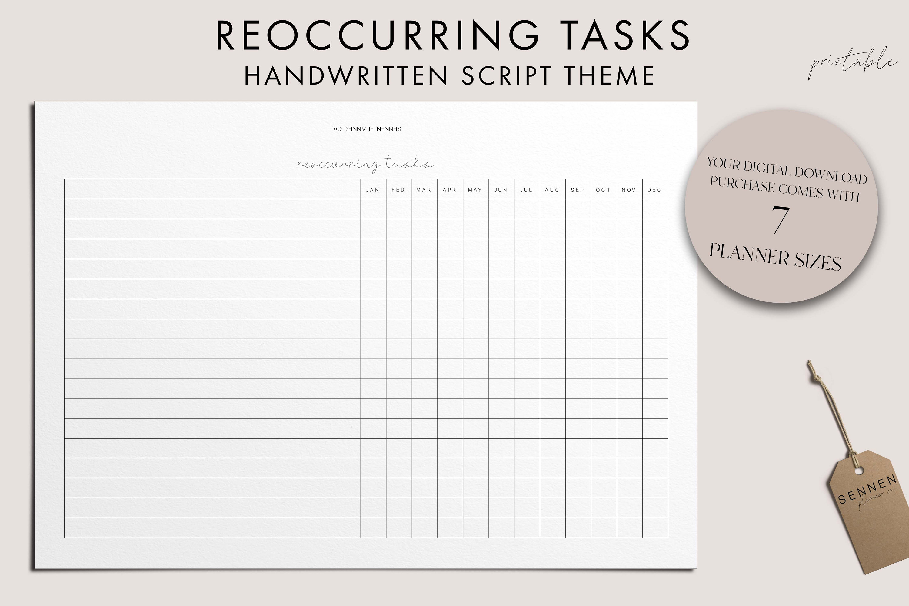 Reoccurring Tasks, PRINTABLE, Task List, Monthly Tasks, Horizontal ...