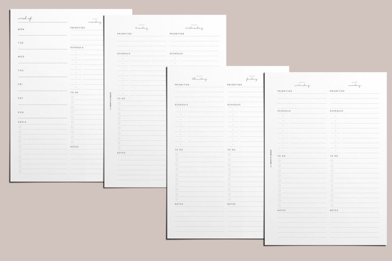 Undated Weekly Planner PRINTABLE Week on 4 Pages, A5/happy Planner/half ...