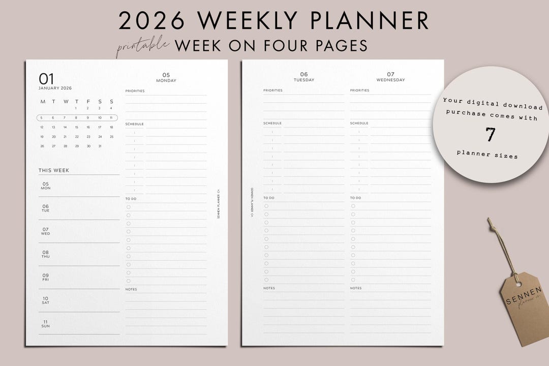 2026 Weekly Planner PDF, PRINTABLE, 2 Days on 1 Page, Week on 4 Pages ...