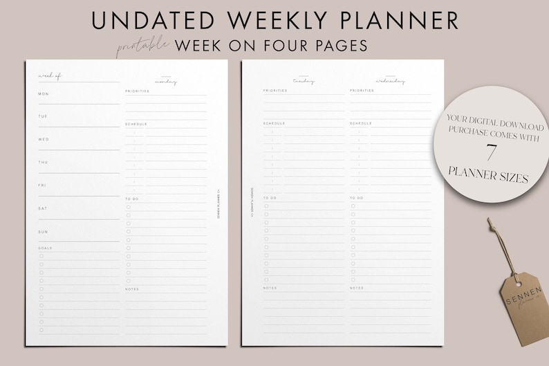 Undated Weekly Planner PRINTABLE Week on 4 Pages, A5/happy Planner/half ...