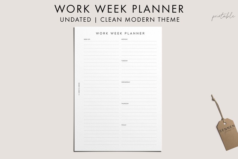 Undated Work Week Planner PRINTABLE Week on One Page to Do - Etsy