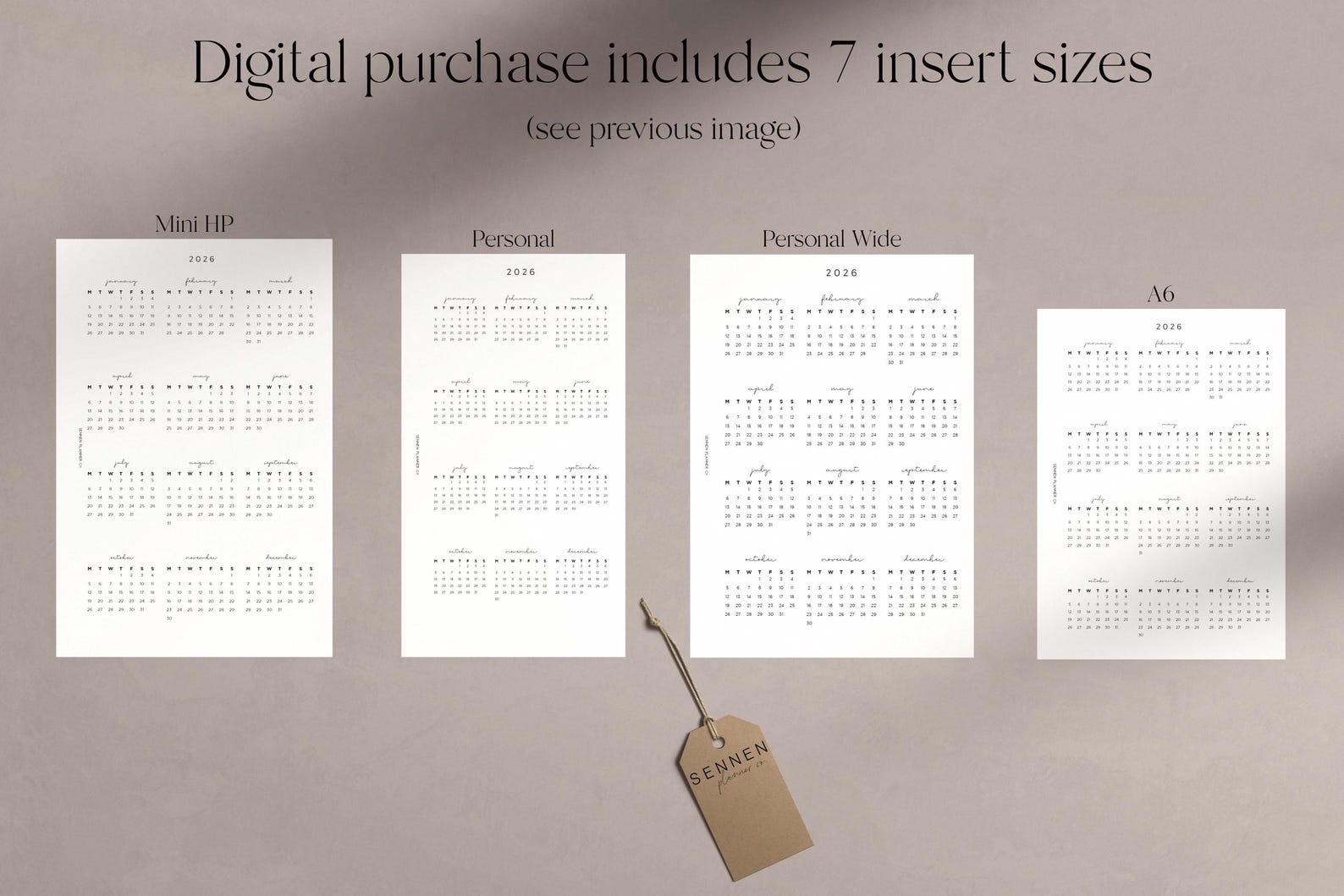 2026 Yearly Planner, PRINTABLE CALENDAR, Includes Sun & Mon Start, Year ...