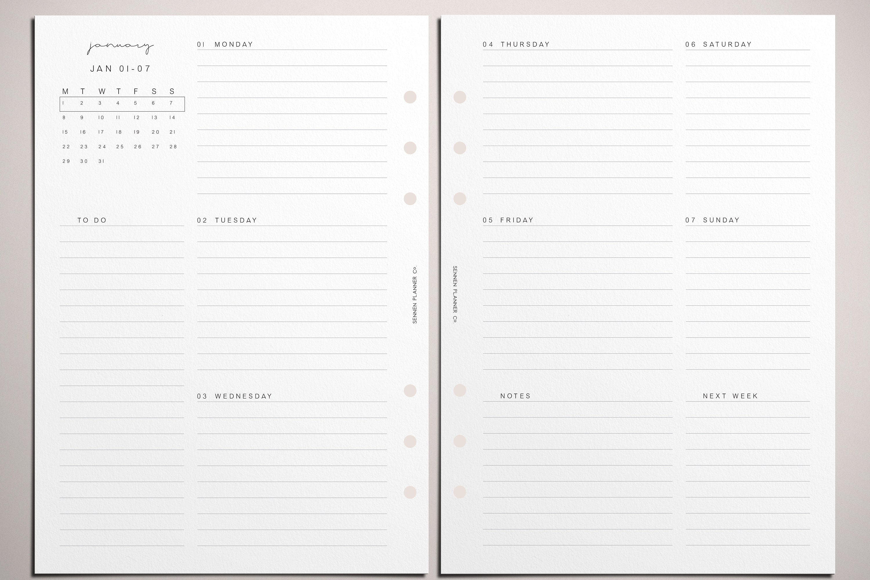 PRINTED 2024 Weekly Planner Insert, Vertical Layout, Week on Two Pages ...