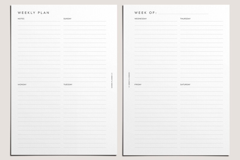 Undated Weekly Planner PRINTABLE Week on Two Pages to Do - Etsy