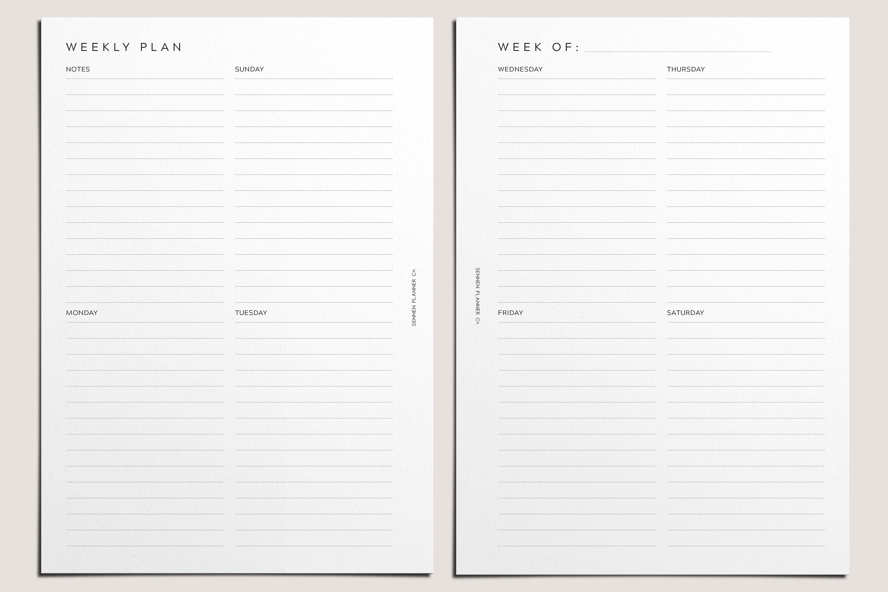 Undated Weekly Planner PRINTABLE Week on Two Pages to Do - Etsy