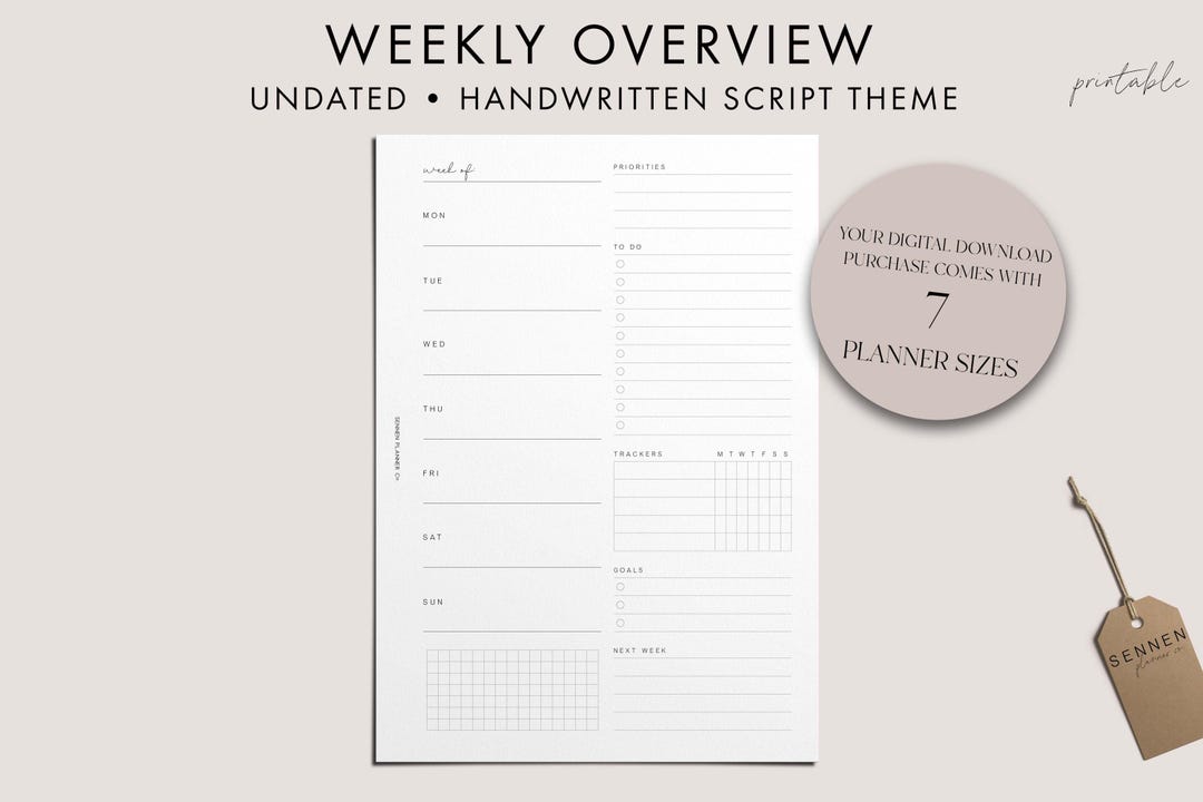 PRINTABLE Undated Weekly Overview, Week on One Page, WO1P, Trackers ...