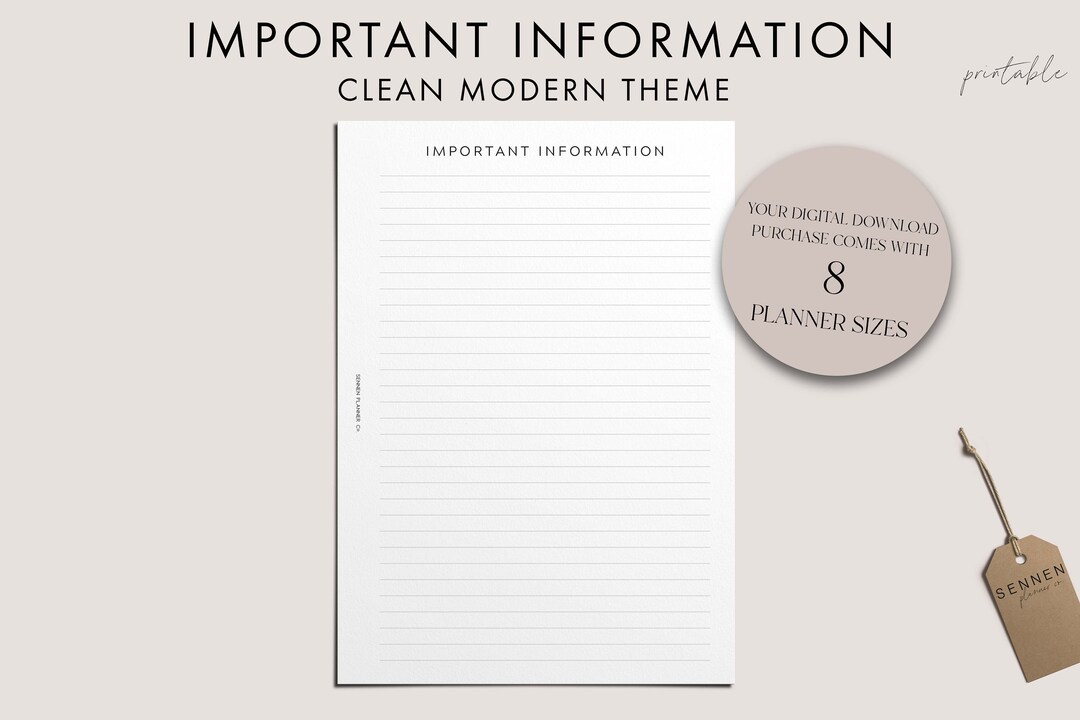 Important Information, PRINTABLE Planner Insert, Password Keeper ...