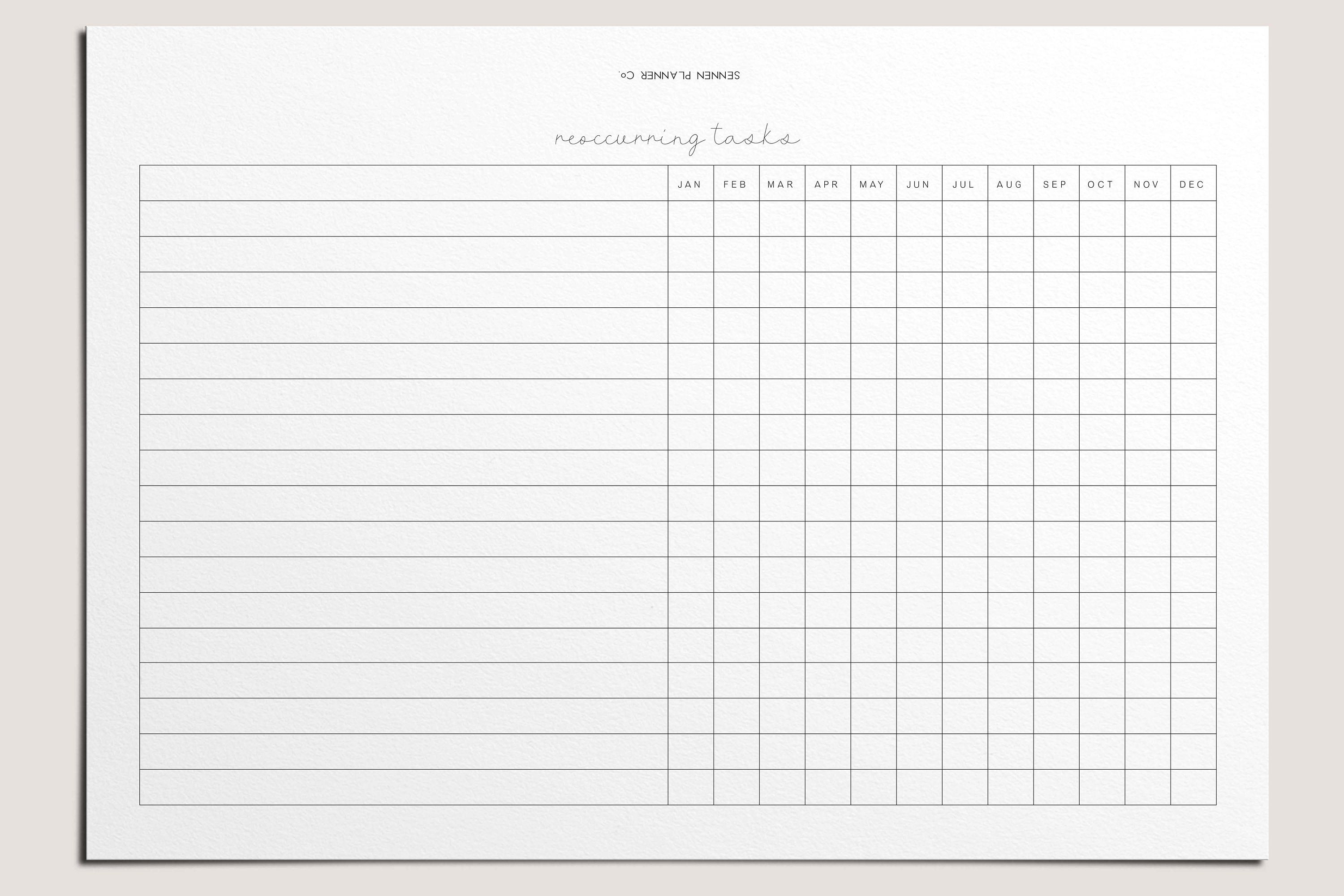Reoccurring Tasks, PRINTABLE, Task List, Monthly Tasks, Horizontal ...
