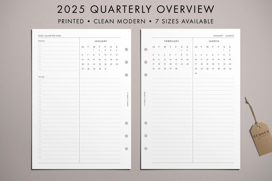 PRINTED 2025 Quarterly Overview Planner Insert, 2025 Calendar, Year at ...