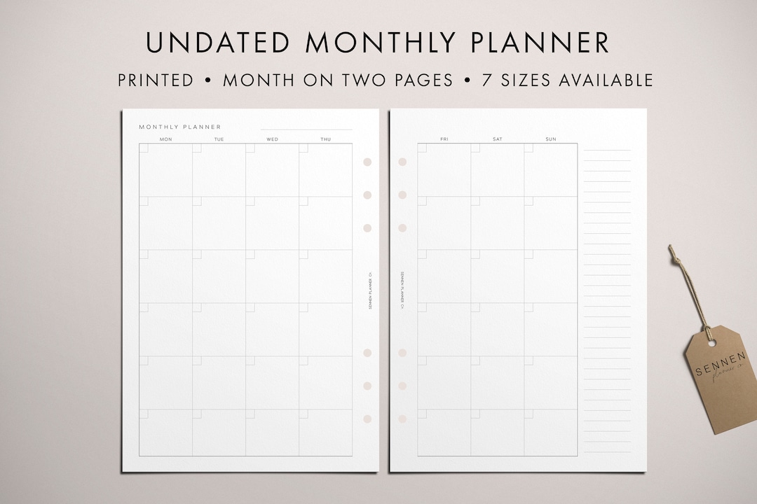 PRINTED Undated Monthly Planner Insert, MO2P, Classic Calendar, Month ...