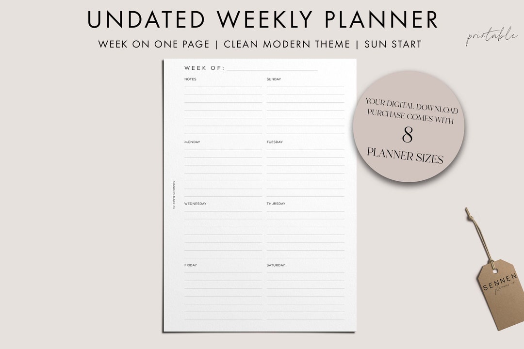 Undated Weekly Planner, PRINTABLE, Week on One Page, to Do List ...