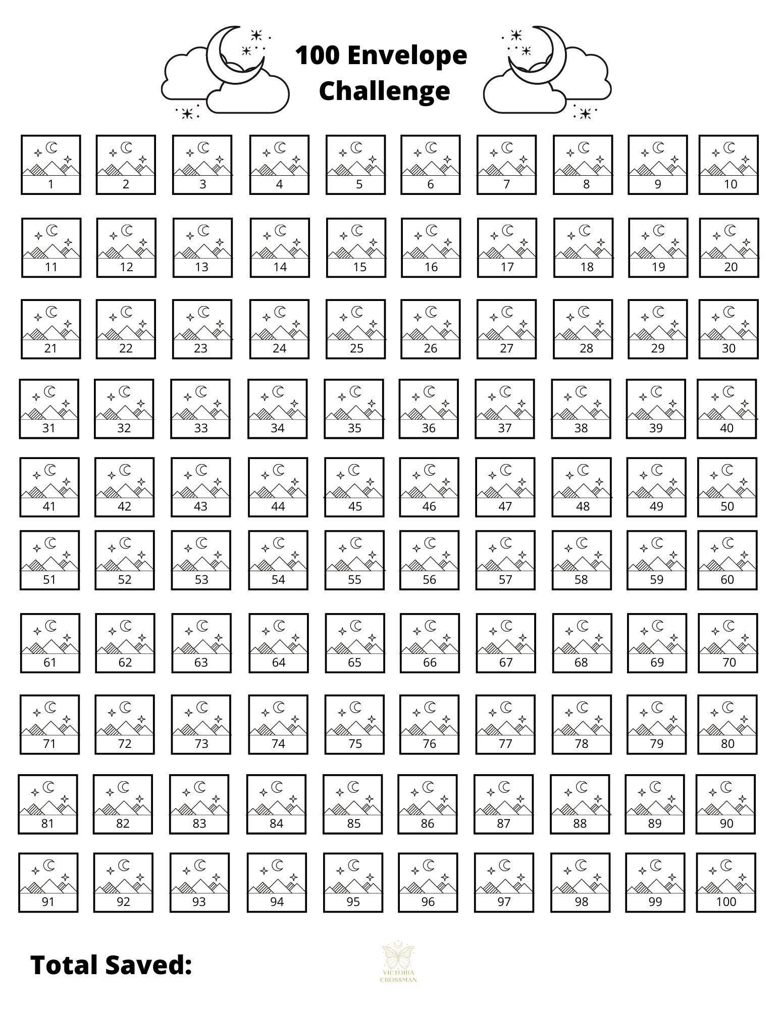 Printable 100 Envelope Savings Challenge Tracker, Savings Goal, Money ...