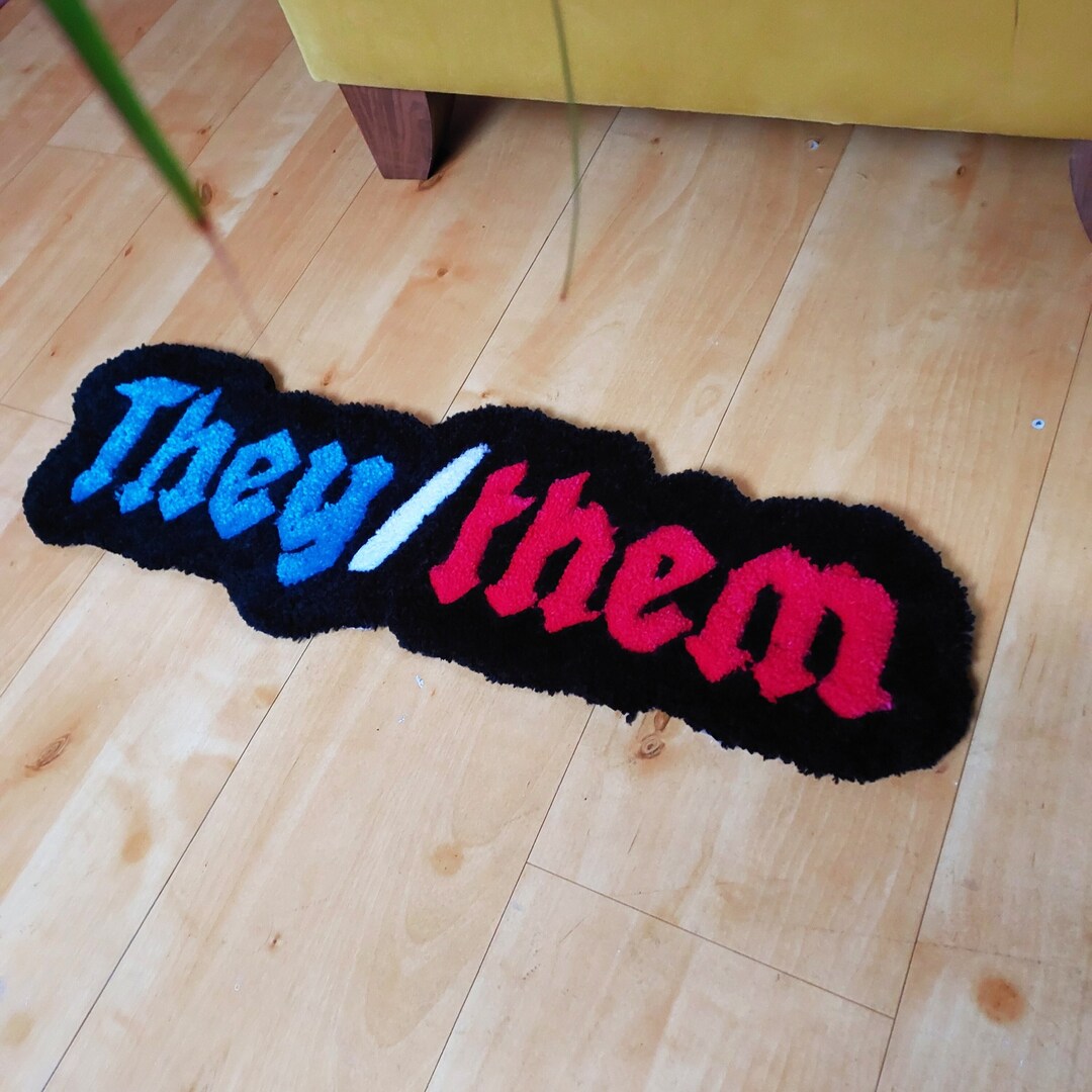 They/them Pronoun Tufted Rug LGBT Pride Flufy Rug Nonbinary Trans ...