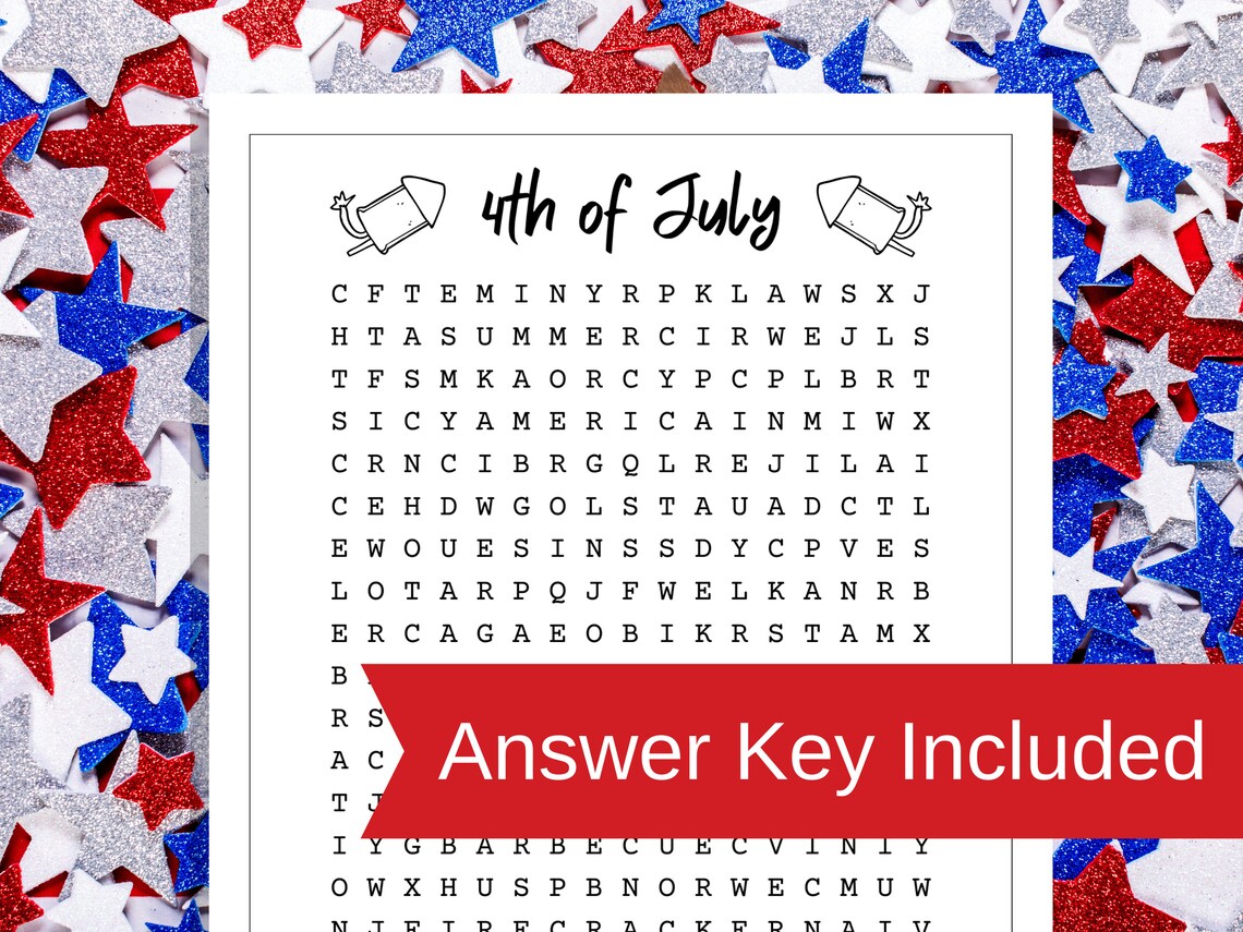 4th of July Patriotic Party Word Search Game Printable Party Game for ...