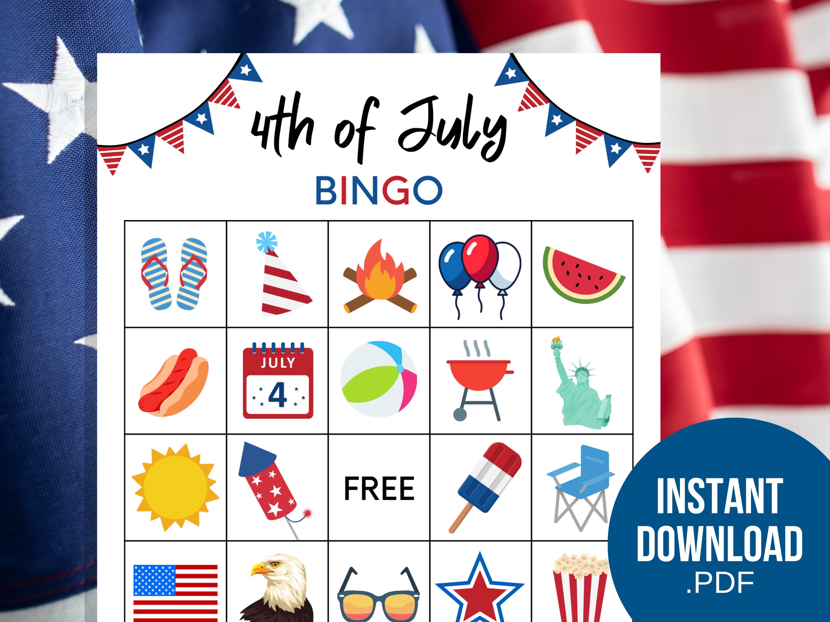 4th of July Bingo Patriotic Party Game - Printable Party Game for ...