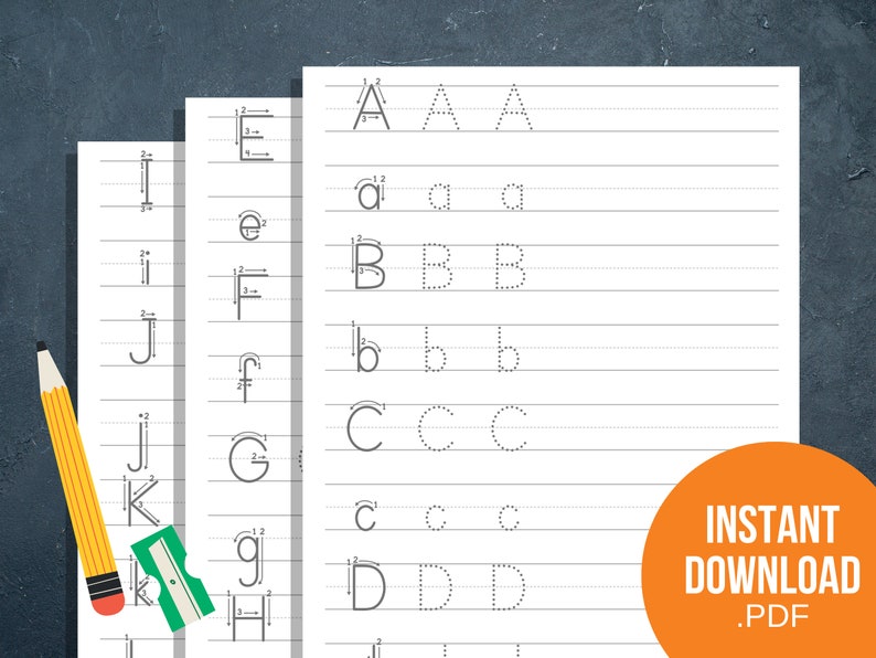 Printable Alphabet Handwriting Practice Sheets for Kids - A to Z - Etsy
