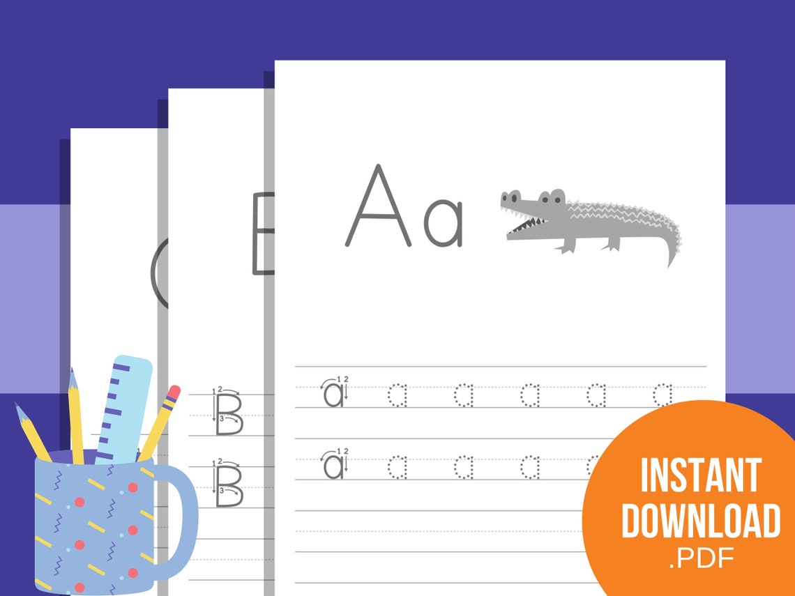 Printable Alphabet Handwriting Practice Sheets for Kids - A to Z - Etsy