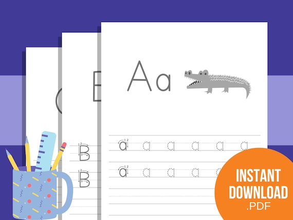 Printable Alphabet Handwriting Practice Sheets for Kids A to | Etsy