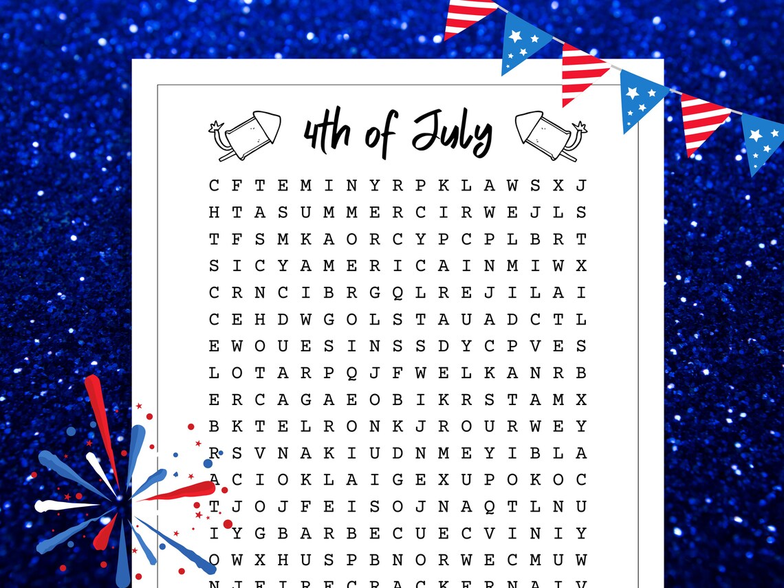 4th of July Patriotic Party Word Search Game Printable Party Game for ...