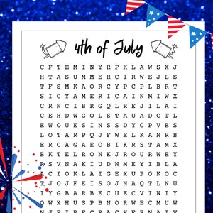 4th of July Patriotic Party Word Search Game - Printable Party Game for ...