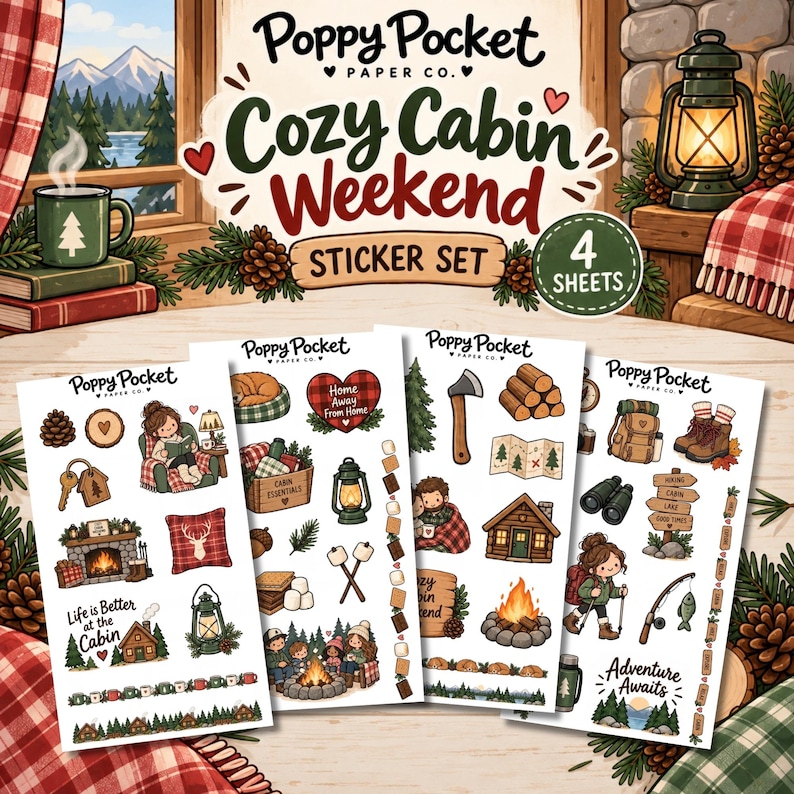 Cozy Cabin Weekend Sticker Set | Fall Cabin Stickers | Autumn Planner ...
