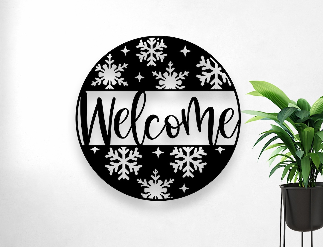 WINTER WELCOME SIGN Round Metal Sign Laser Cut Metal Sign Large Outdoor ...